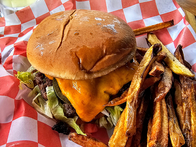 Not just a cheeseburger, but a life-affirming experience. Those hand-cut fries aren't playing supporting actor&mdash;they're co-starring in this delicious drama.