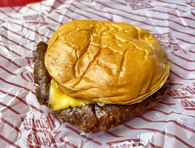 Behold the humble cheeseburger, elevated to art form. That golden bun barely containing the juicy patty beneath – a perfect ratio of bread to meat.