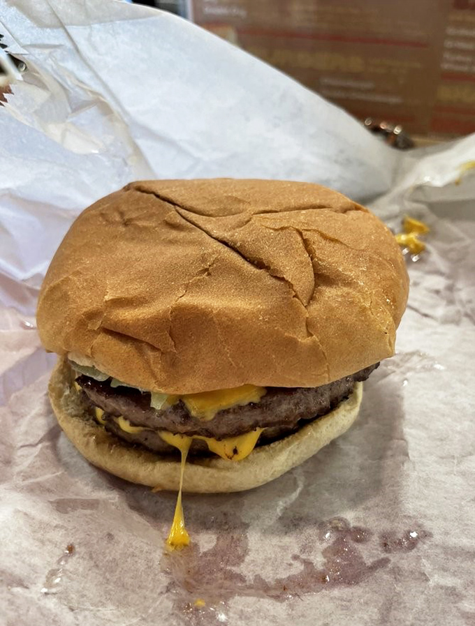 This isn't just a cheeseburger; it's a masterclass in simplicity. The melting cheese cascading down the patty is nature's perfect sauce.