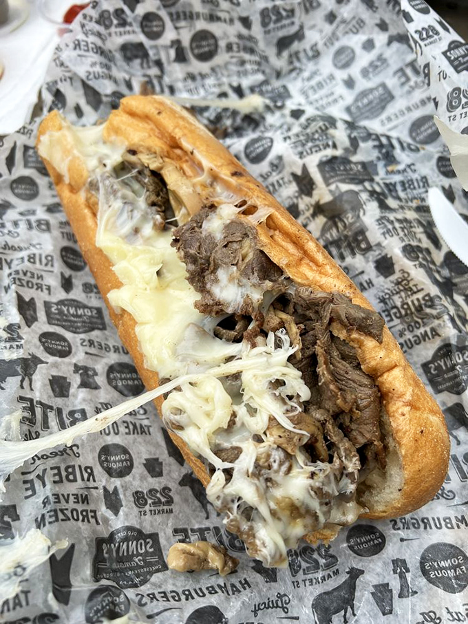Behold the star attraction &ndash; ribbons of seasoned beef embraced by melted cheese in a perfectly toasted roll. Poetry in sandwich form.
