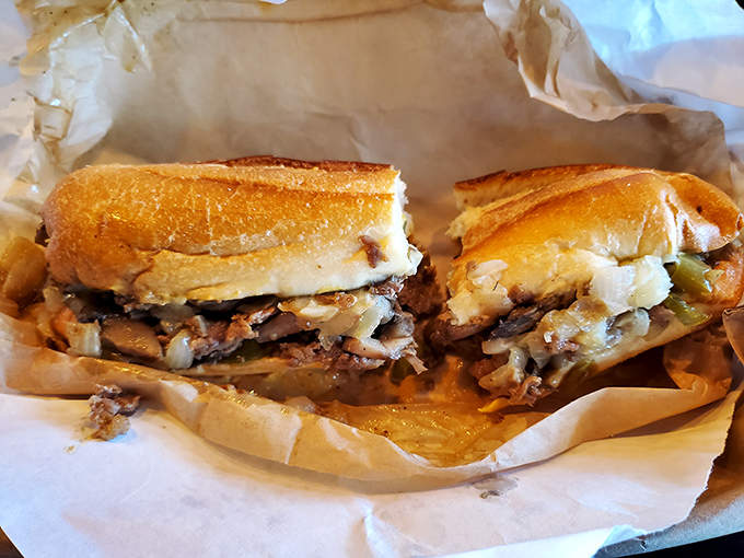 Behold the star of the show &ndash; thinly sliced ribeye and melted cheese creating that perfect harmony that makes time stand still with every bite.