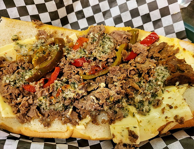 Behold the holy grail of rural Pennsylvania&mdash;chopped steak mingling with peppers and cheese on a perfect roll. This isn't food; it's edible poetry.
