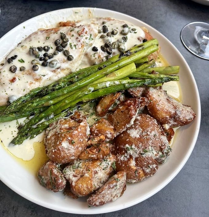 The star of the show! Chicken piccata that makes you understand why some people take photos of their food instead of eating it immediately.