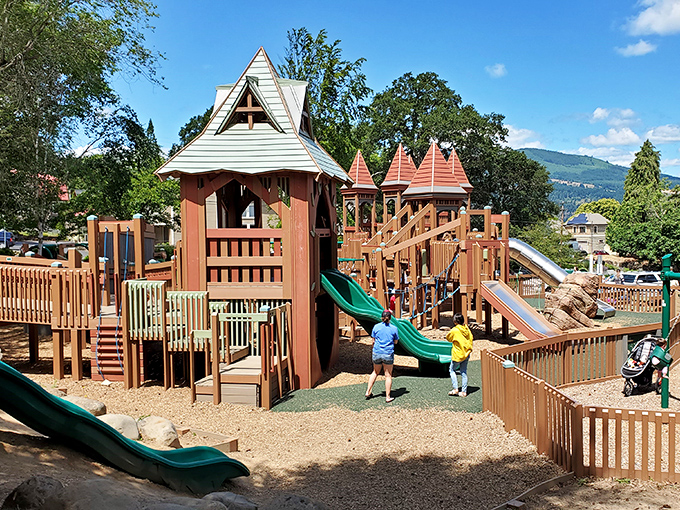 This wooden wonderland isn't just a playground&mdash;it's childhood architecture at its finest, where imagination and splinters go hand in hand.