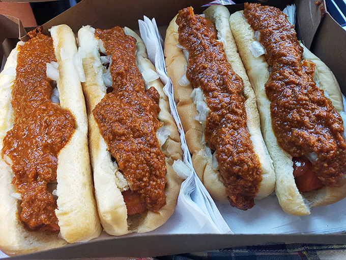 Behold the star attraction: chili dogs that have launched a thousand road trips. That rich, meaty sauce isn't just a topping—it's the reason people drive across state lines.