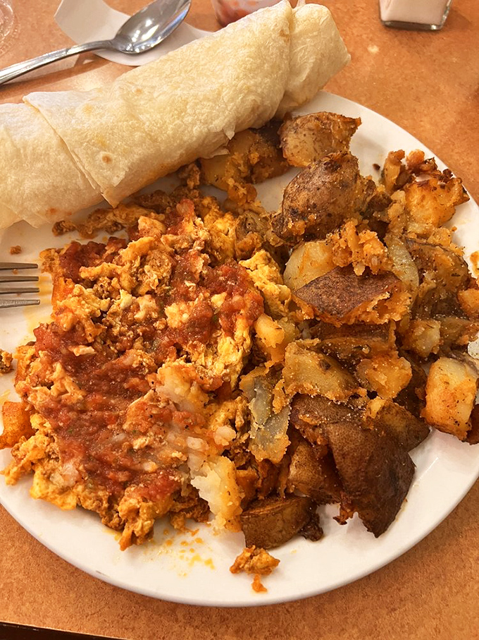 Chorizo scramble that doesn't mess around. Those potatoes have clearly been given a PhD in crispiness while maintaining their tender souls.