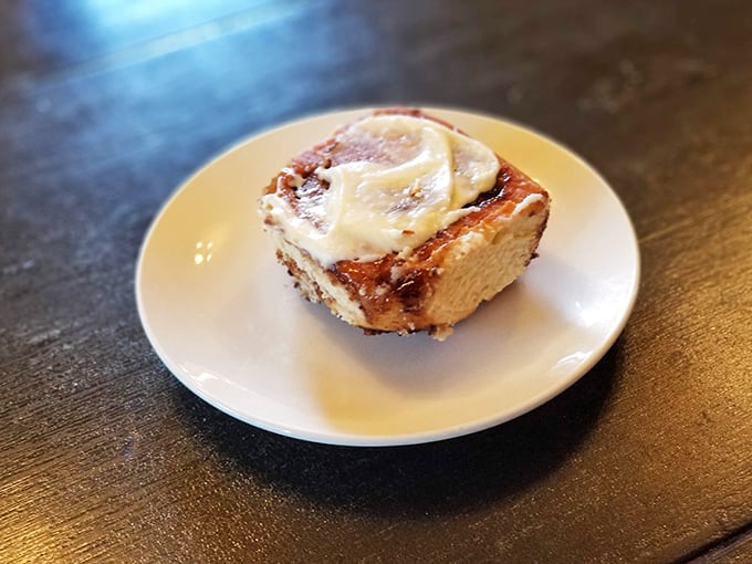 Behold the star attraction: a cinnamon roll that makes all other cinnamon rolls look like they're not even trying. Worth every delicious calorie.