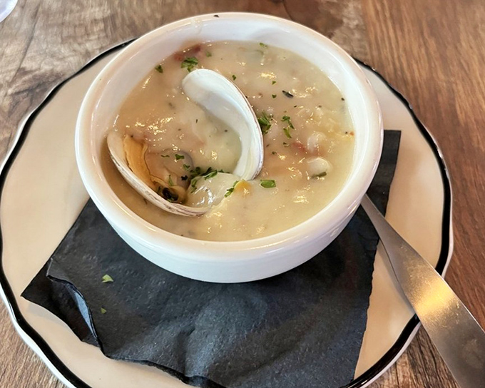 The legendary clam chowder arrives with an actual clam shell &ndash; nature's way of saying "this is the real deal, folks."