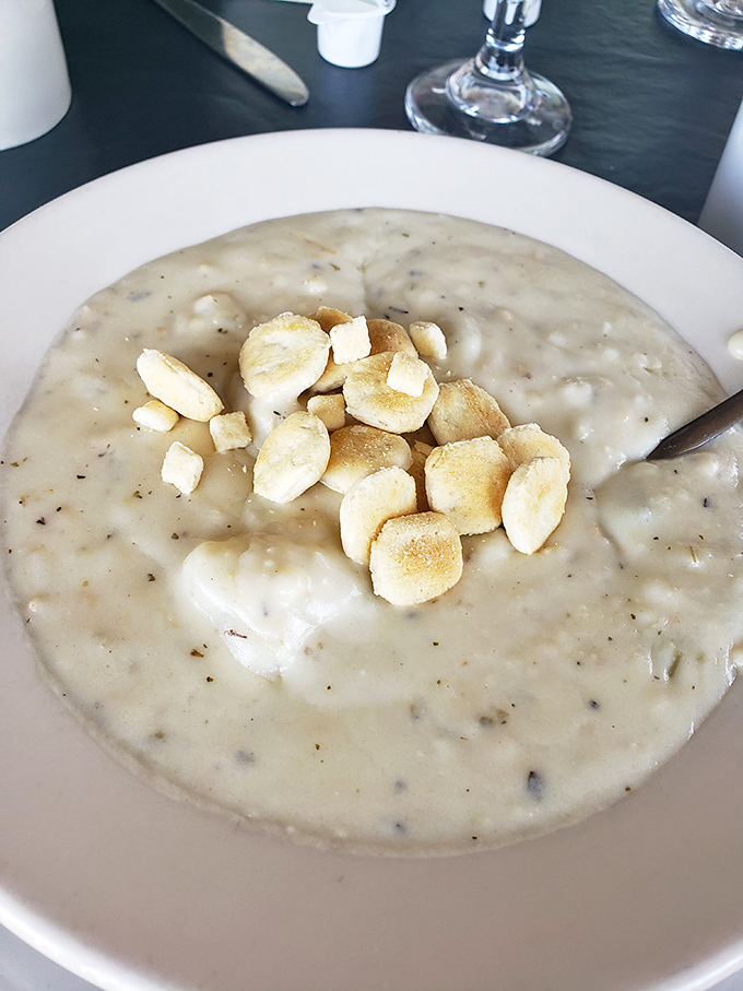 This isn't just clam chowder&mdash;it's a creamy ocean hug in a bowl, topped with oyster crackers that practically beg to dive in.