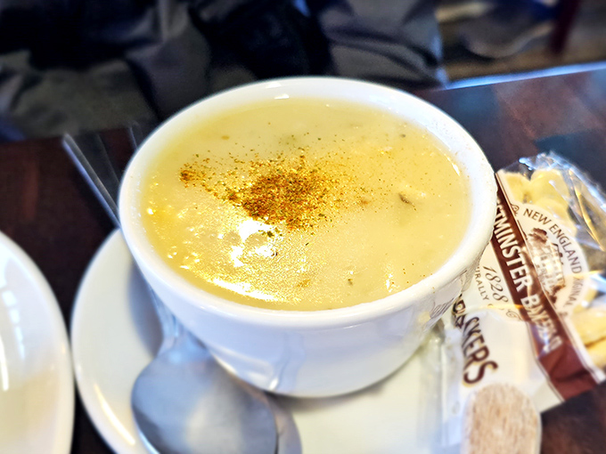 Liquid gold in a cup! This clam chowder doesn't need fancy garnishes to steal the show&mdash;just a sprinkle of spice and a side of sourdough.