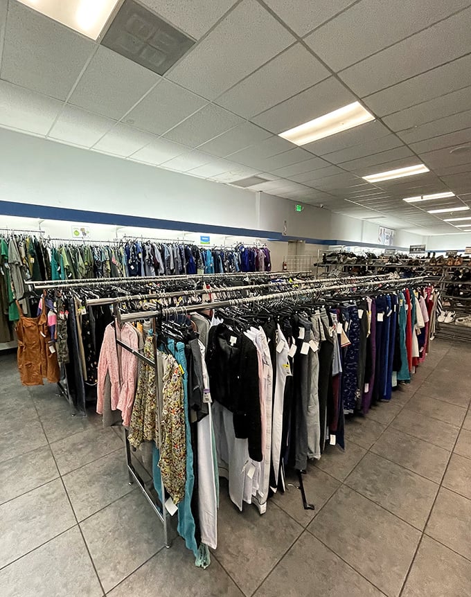 Rack after glorious rack of potential wardrobe upgrades. Remember: patience is the difference between finding trash and treasure.