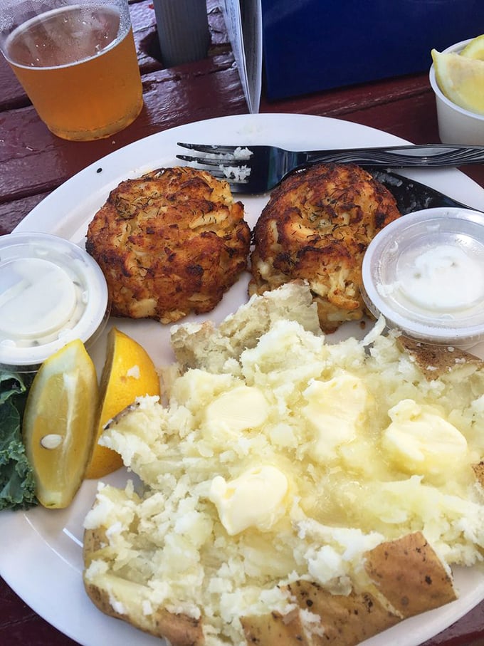 Two golden-brown monuments to Maryland's culinary heritage, these crab cakes contain so little filler they practically qualify as a protected species.