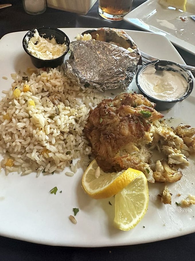 Golden-brown crab cake perfection that makes you wonder if you've been eating the wrong crab cakes your entire life.