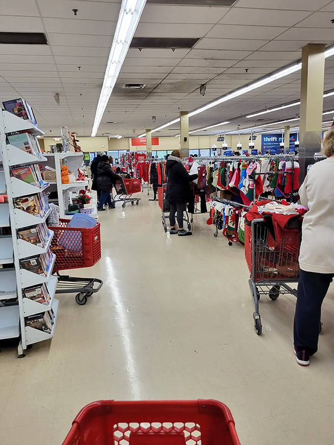 The seasonal section transforms shopping into a time-travel experience. Christmas in July? Halloween in February? The calendar has no power here.