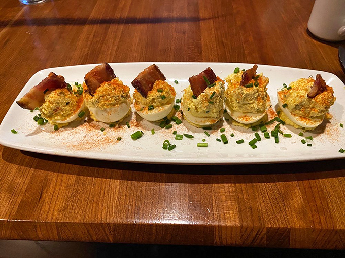 Behold the deviled eggs that have launched a thousand road trips &ndash; perfection on a platter.