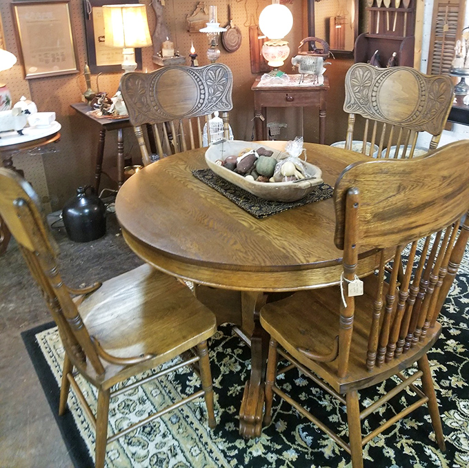 This isn't just a dining set&mdash;it's a silent witness to decades of family meals, holiday gatherings, and late-night conversations. Those press-back chairs have heard it all.