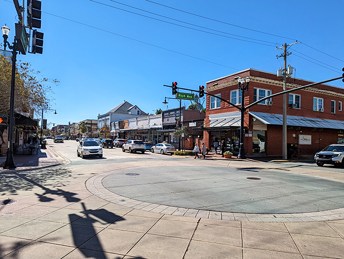 Sunlight bathes DeLand's downtown intersection, where local shops and eateries invite you to slow down and remember what main streets used to be.