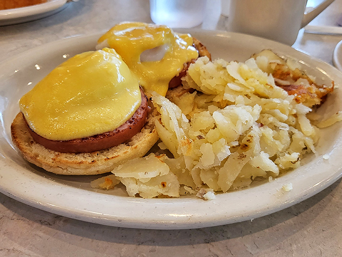Eggs Benedict that would make the Pope jealous. That hollandaise sauce cascading over Canadian bacon and English muffin is what breakfast dreams are made of.
