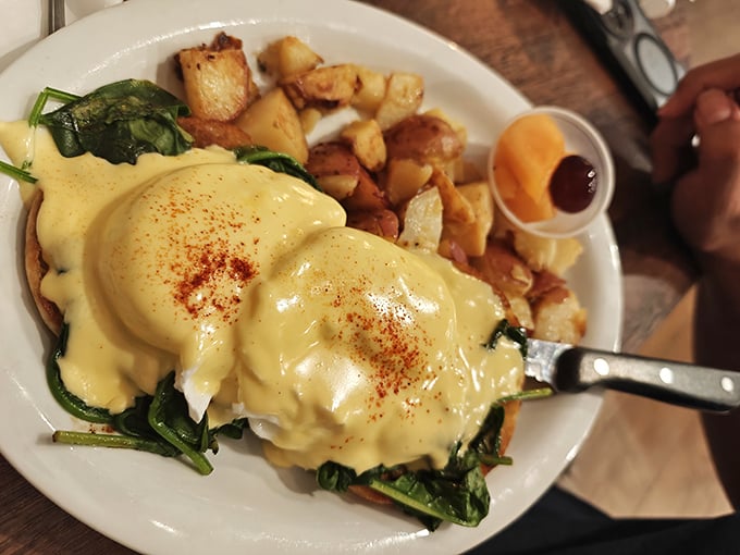 Behold the star attraction: eggs Benedict with hollandaise so velvety it should have its own Instagram account.