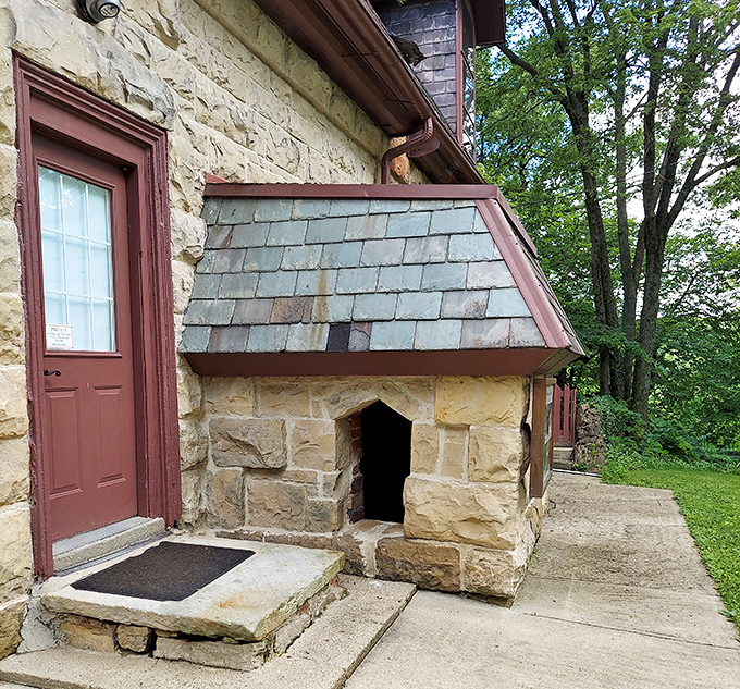 Not your average doghouse! This charming stone entryway for a four-legged friend shows even the pets lived regally at Mac-A-Cheek.