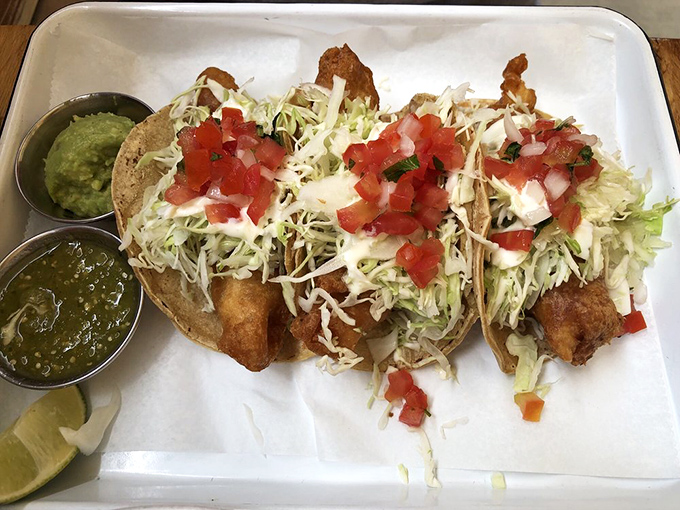 These fish tacos aren't just food; they're an edible postcard from the Pacific. Crispy, fresh, and topped with just the right amount of everything.