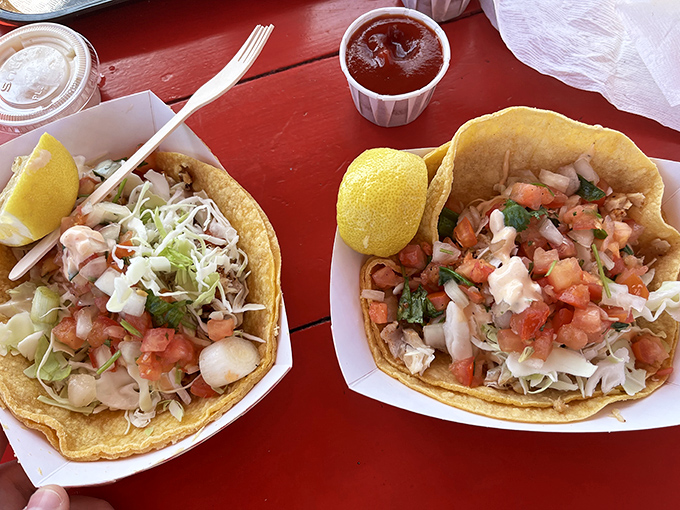These fish tacos aren't just food; they're edible postcards from paradise. Fresh fish, crisp cabbage, and a squeeze of lemon&mdash;simplicity at its finest.