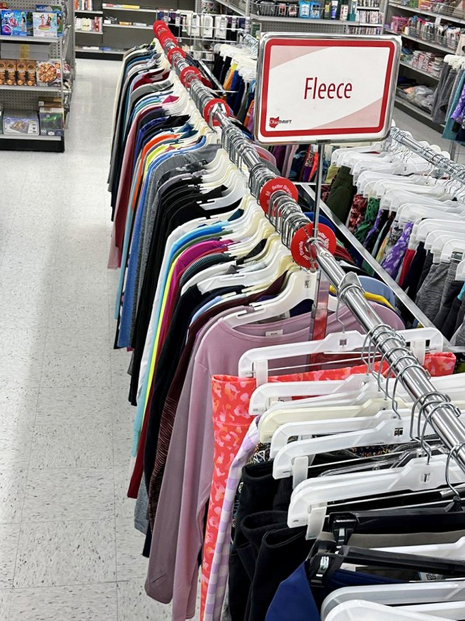 Fleece paradise! Every color of the rainbow represented in soft, cozy glory. Winter in Ohio demands options, and here they are by the dozen.