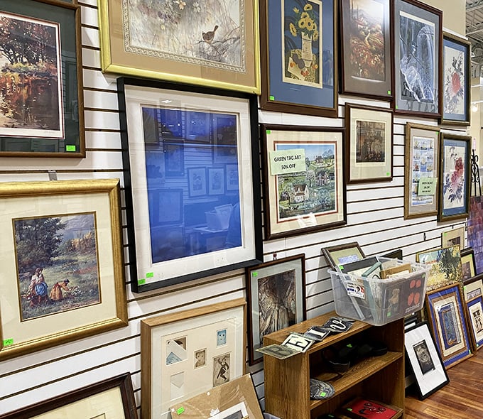 Wall-to-wall artistic possibilities! One person's discarded masterpiece becomes your living room's conversation starter for less than a fancy dinner out.