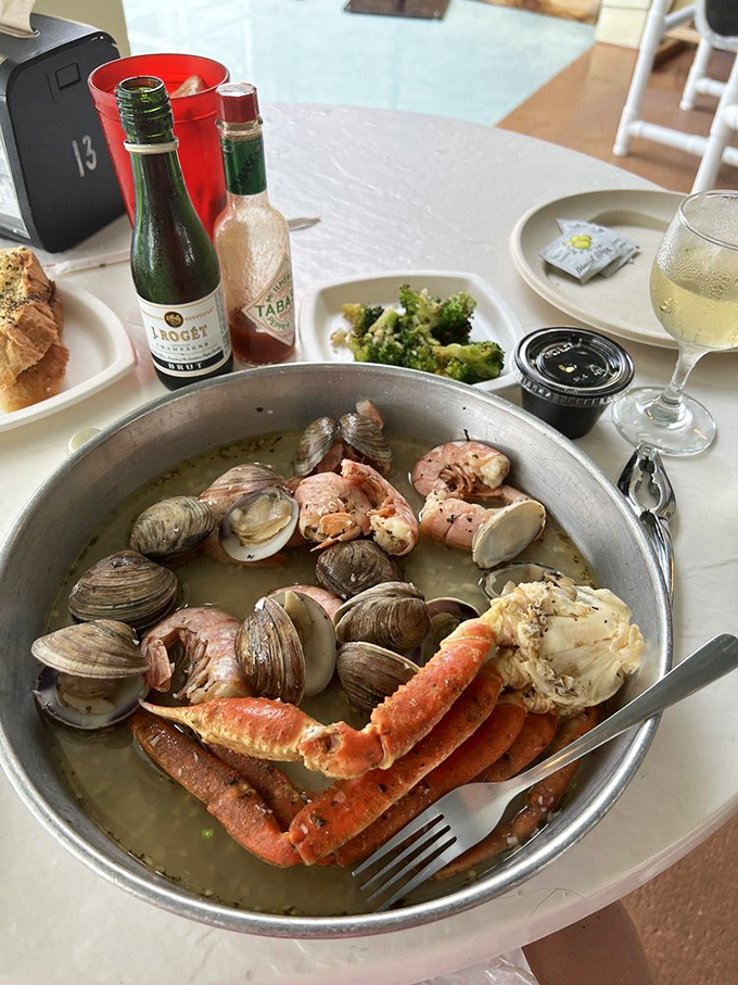 Seafood nirvana in a single bowl: plump clams, succulent crab legs, and that broth&mdash;liquid gold that demands to be sopped up with crusty bread.