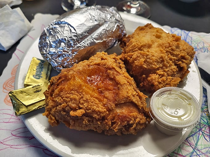 Golden-brown perfection that makes Colonel Sanders look like an amateur. This fried chicken doesn't need fancy plating&mdash;it's the Meryl Streep of poultry, consistently excellent in every role.