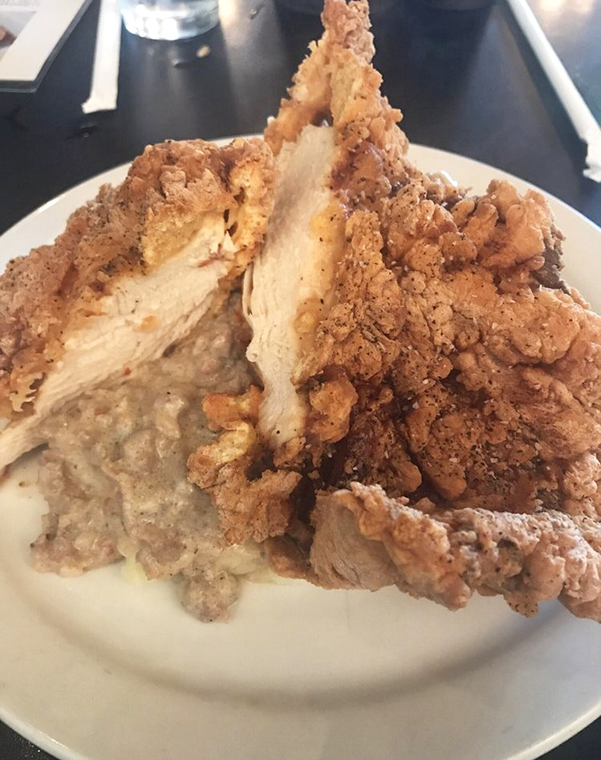 Golden-brown perfection that makes other fried chicken weep with inadequacy. That crust could win awards for crispiness.