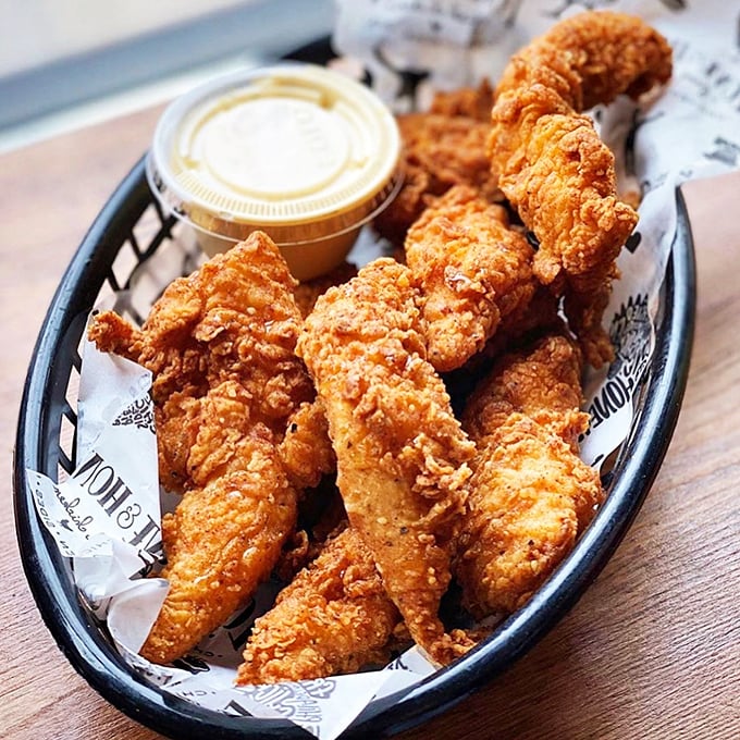 Golden-brown perfection that makes time stand still. This basket of crispy, juicy chicken tenders deserves its own theme music.