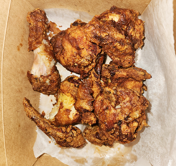 Golden-brown perfection that makes you understand why people have religious experiences over fried chicken. The crunch practically echoes through the room.