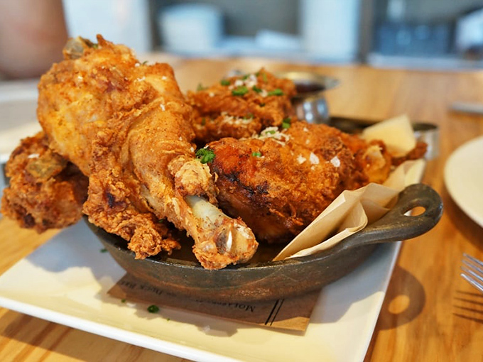 Golden-brown perfection that makes you understand why people write songs about fried chicken. Crispy, juicy, and worth every napkin.