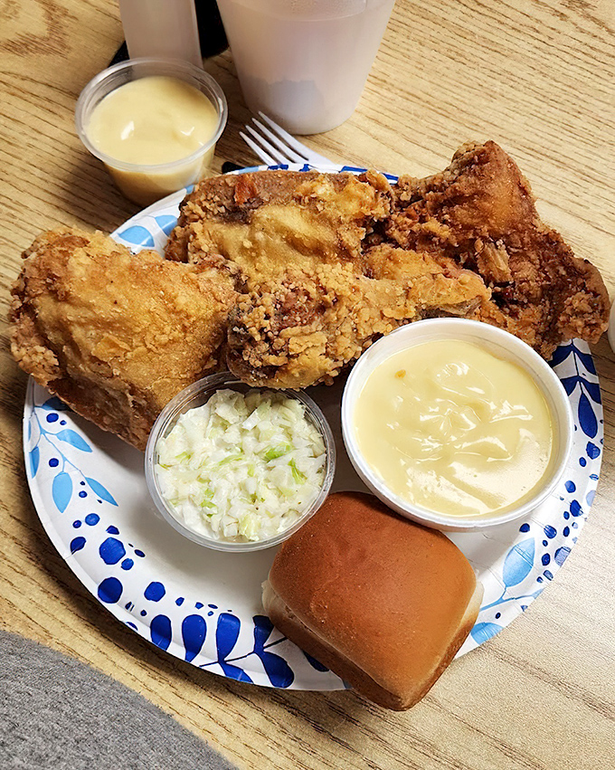 Golden-brown perfection that makes you question every other fried chicken you've ever eaten. The kind of meal that demands a moment of reverential silence.