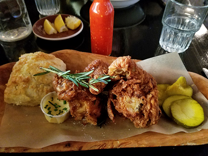 Golden-brown perfection that makes you wonder if the Colonel should just retire now. Those pickles aren't just garnish&mdash;they're essential supporting actors.