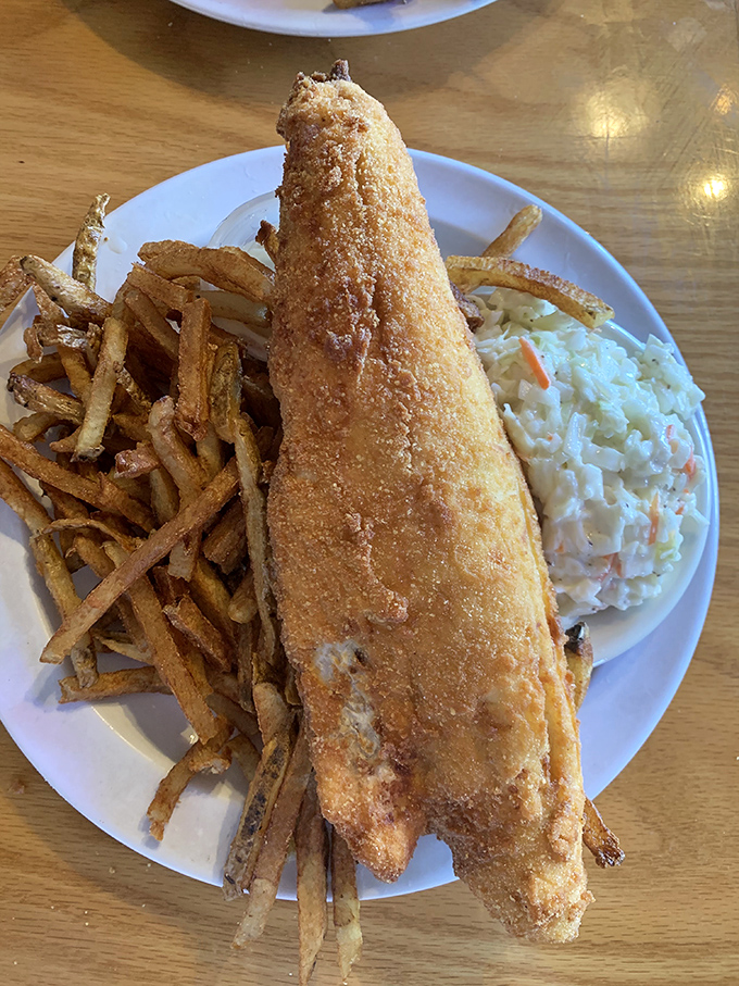 Behold the star attraction: walleye so perfectly golden and crisp, it deserves its own trophy case in the Fried Food Hall of Fame.