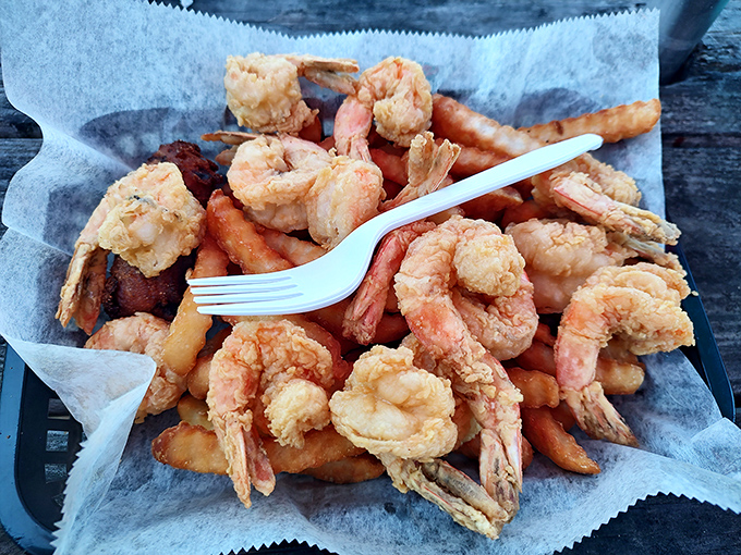Golden fried shrimp that looks like treasure from the deep &ndash; and tastes even better than it sparkles.