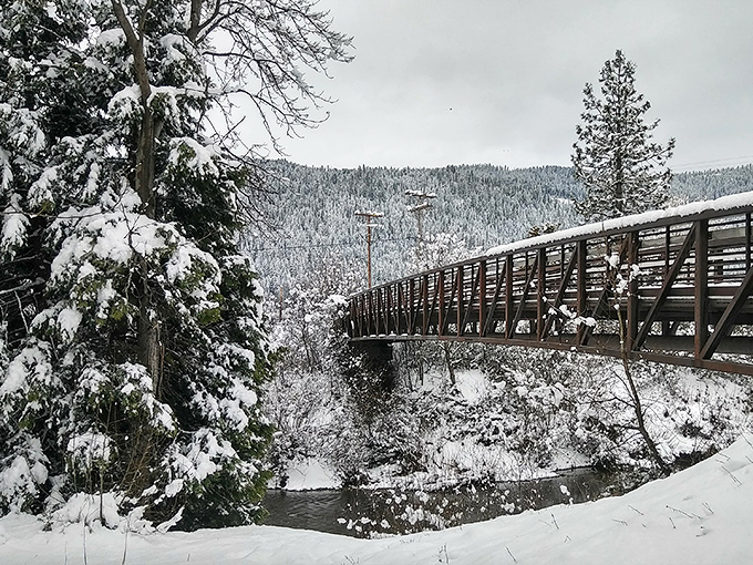 Winter transforms Quincy's wooden footbridge into something straight out of a Hallmark movie&mdash;minus the predictable plot and plus genuine small-town charm.