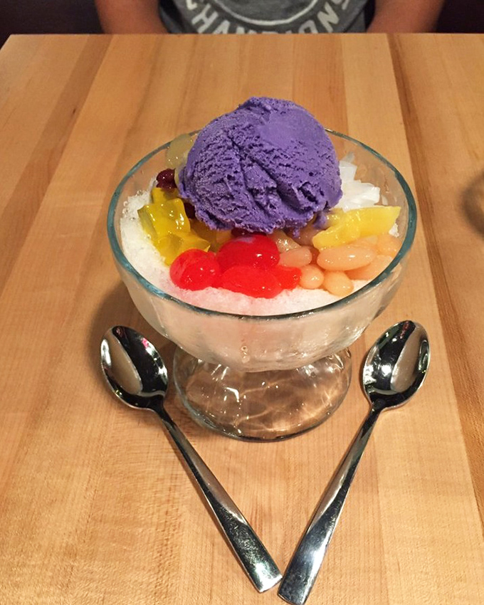 The legendary halo-halo in all its purple-crowned glory. Like a snow cone that went to graduate school and came back worldly and sophisticated.