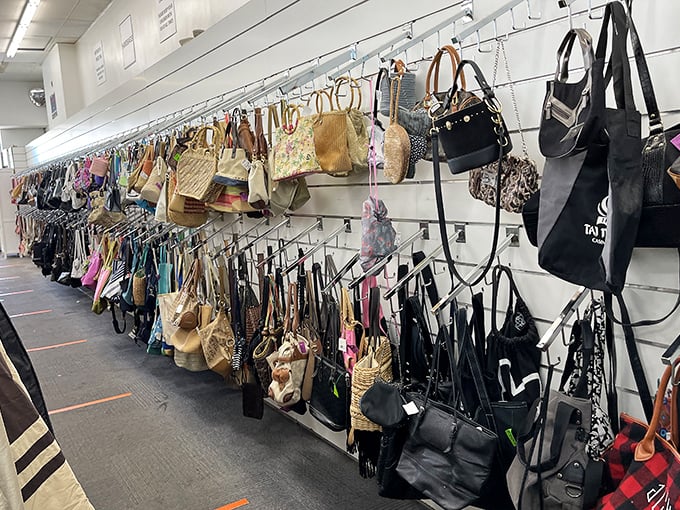 Handbag alley showcases everything from beach totes to night-out clutches. Someone's forgotten accessory is about to become your new signature piece.