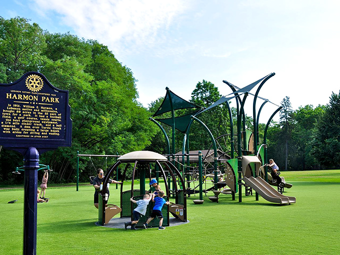 Harmon Park's playground looks like it was designed by someone who actually remembered what it's like to be a kid&mdash;imagination included, no batteries required.