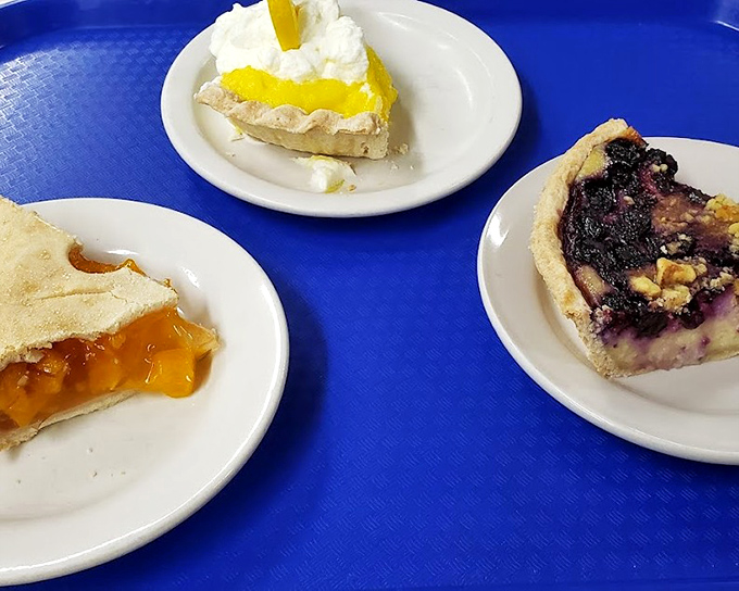 Pie trinity perfection! Lemon meringue, peach, and berry pies that would make your grandmother simultaneously proud and jealous.