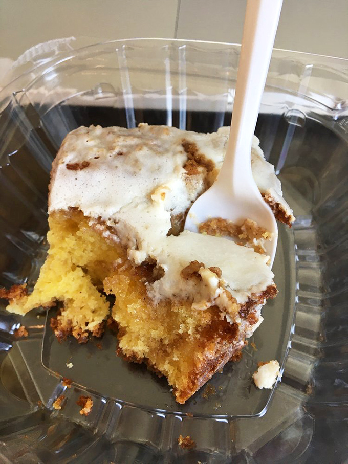 Behold the legendary Honey Bun Cake! This golden, cinnamon-swirled masterpiece with its sweet glaze might be worth the trip to Columbus all by itself.