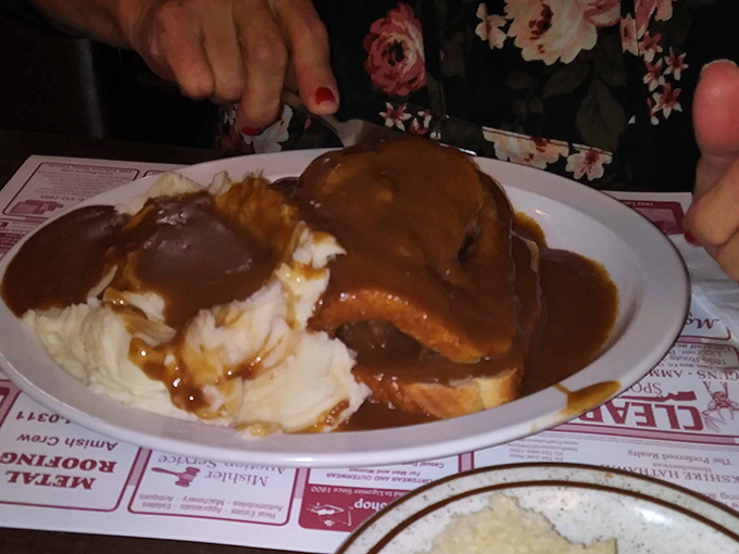 Hot roast beef swimming in rich gravy &ndash; comfort food that would make your grandmother weep with joy.