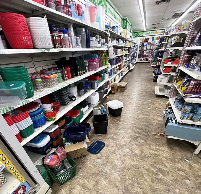 A rainbow of plastic promises organization nirvana. Marie Kondo would have a field day in this aisle of affordable order.