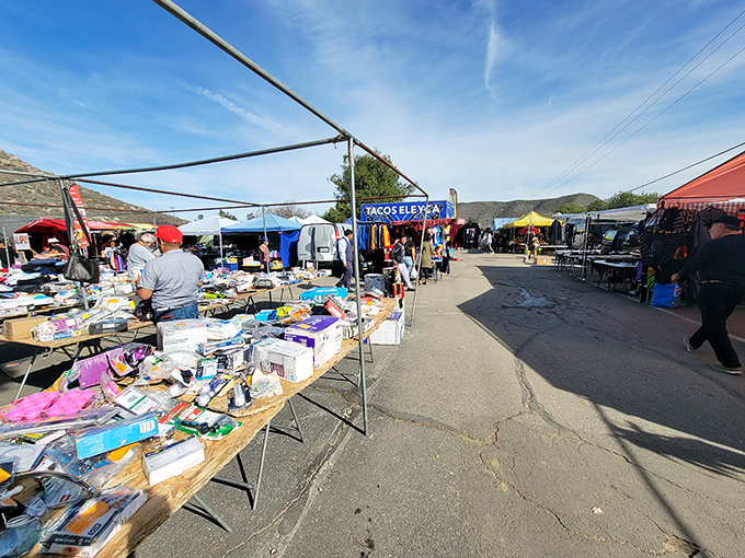 Tables laden with merchandise stretch to the horizon. Like a real-life eBay, but with sunshine and the chance to haggle.