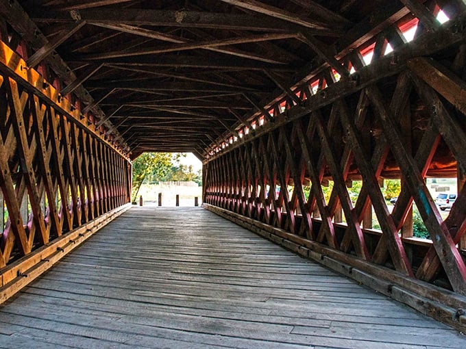 Step inside and you're walking the same planks as Civil War soldiers once did&mdash;the lattice truss design creating a mesmerizing tunnel through time.