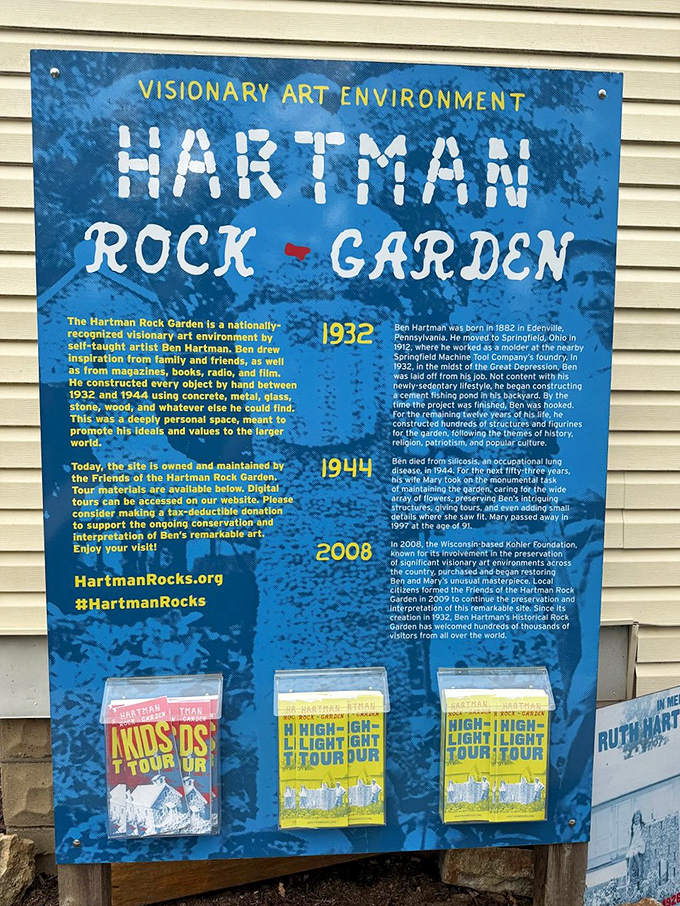 Even the signage here tells a story, guiding visitors through this wonderland of concrete creativity.