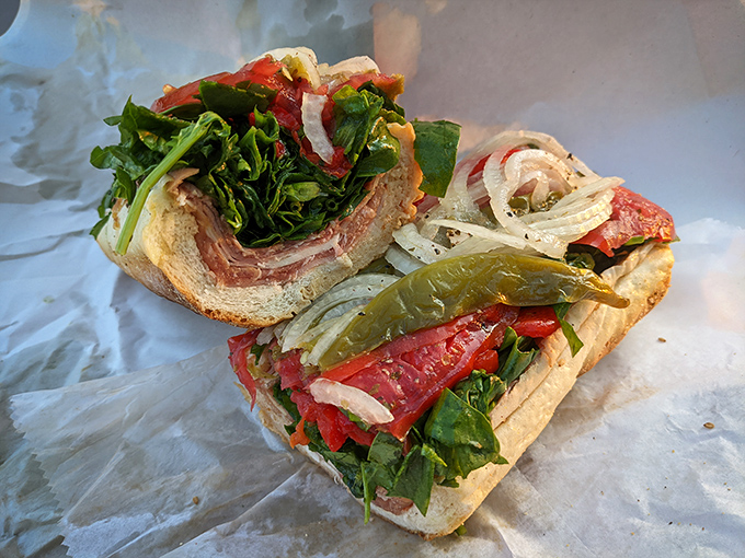 This Italian hoagie isn't just a sandwich—it's architecture. Layers of meat, cheese, and veggies creating the Sistine Chapel of lunch options.